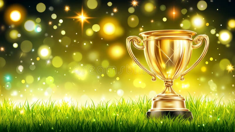 Victory is Celebrated with a Golden Trophy on a Field at Night Stock ...