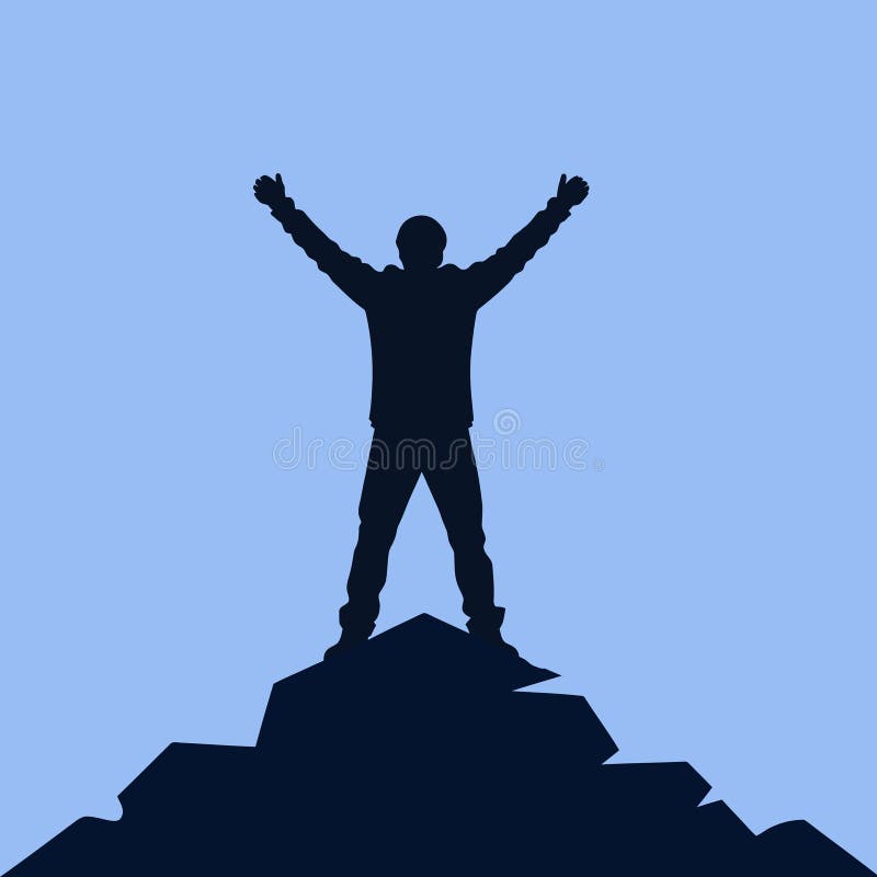Victory Celebration at the Mountain Summit Shown in a Simple Solid ...