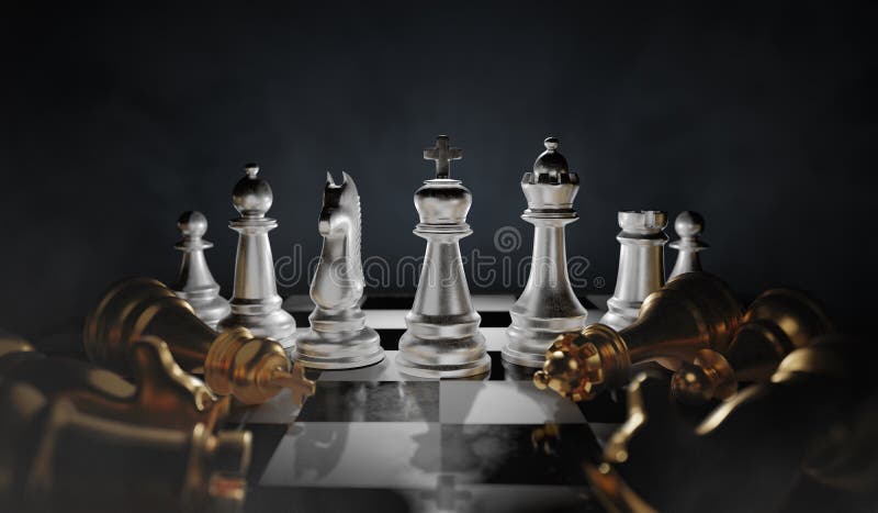 Victory in Chess. Queen in Front and Many Dead Pieces in Background ...