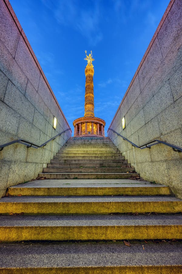 The Victory Column in Berlin at Night Stock Photo - Image of golden ...