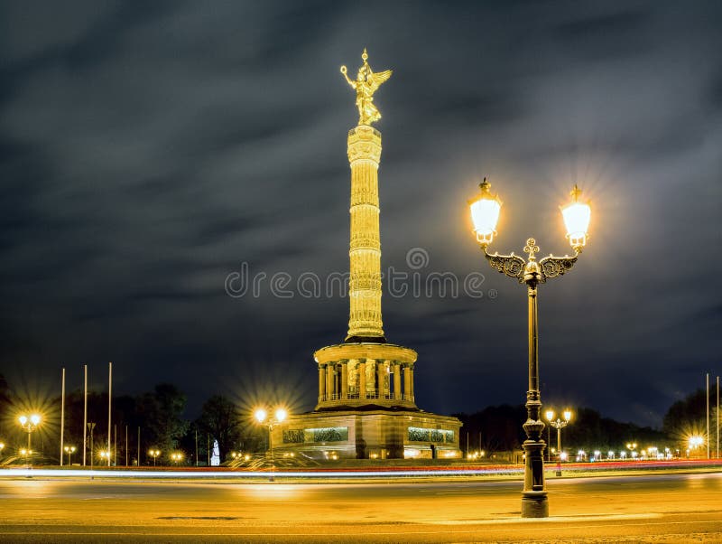 Victory Column at Night in City Berlin, Germany Stock Image - Image of ...