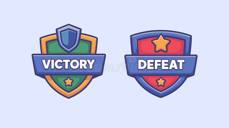Victory and Defeat Game User Interface Badges. Cartoon Vector Set of ...