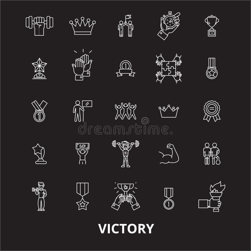 Victory Editable Line Icons Vector Set on Black Background. Victory ... Victory Editable Line Icons Vector Set on Black Background. Victory ...
