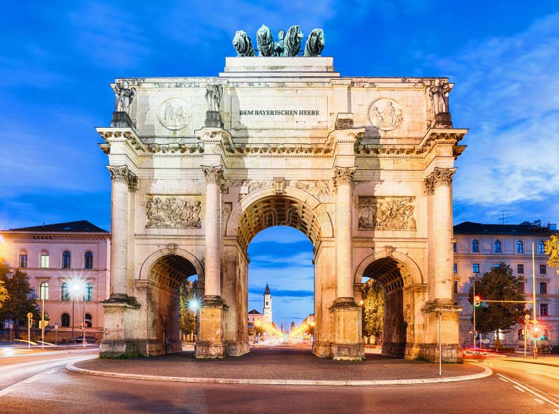 Victory Gate in Munich - Siegestor, Germany at Dusk Stock Photo - Image ...