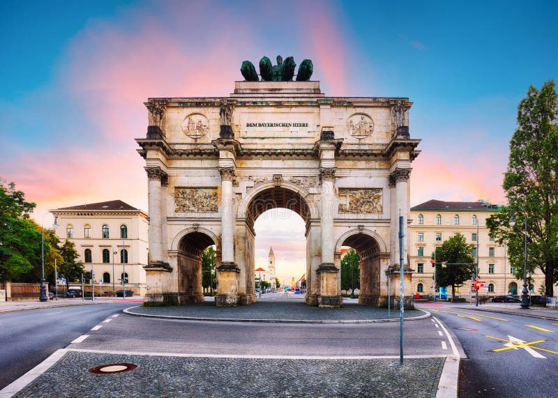 Victory Gate in Munich - Siegestor, Germany at Dusk Stock Photo - Image ...