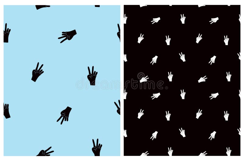 Victory Gesture Hands Seamless Vector Patterns. Stock Vector ...