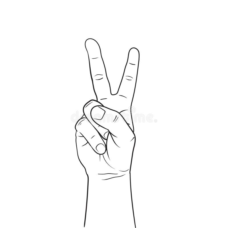 Victory hand sign outline stock vector. Illustration of person - 345608967