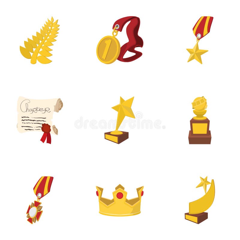 Victory Icons Set, Cartoon Style Stock Vector - Illustration of golden ...