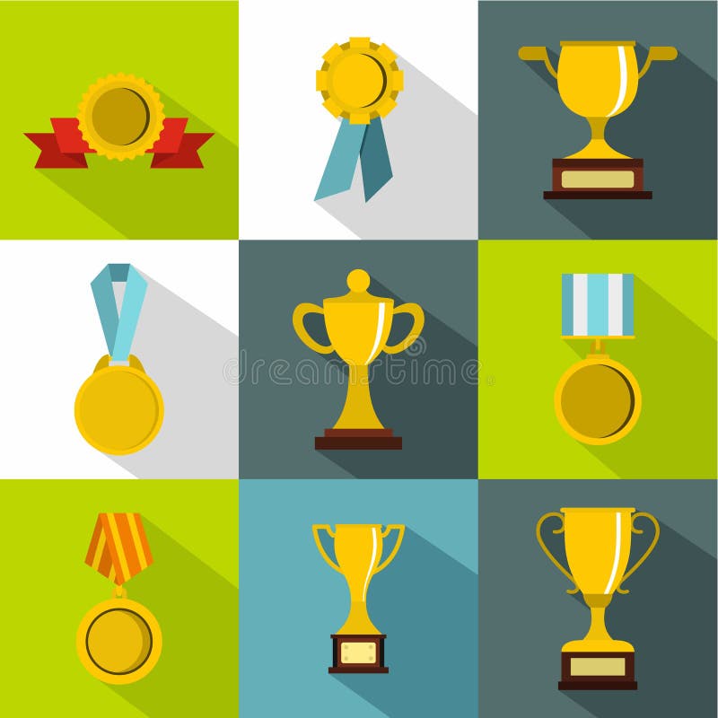 Victory Icons Set, Flat Style Stock Vector - Illustration of honor ...