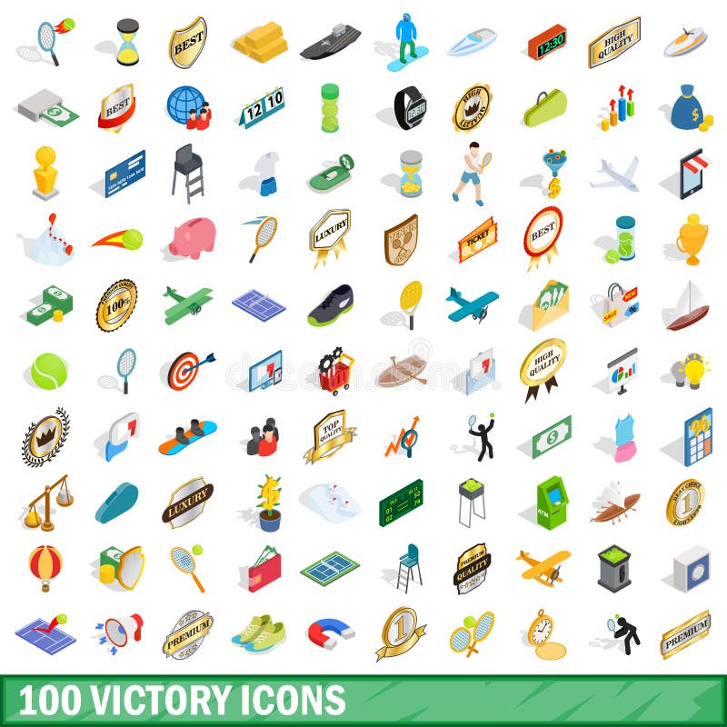 100 Victory Icons Set, Outline Style Stock Vector - Illustration of ...