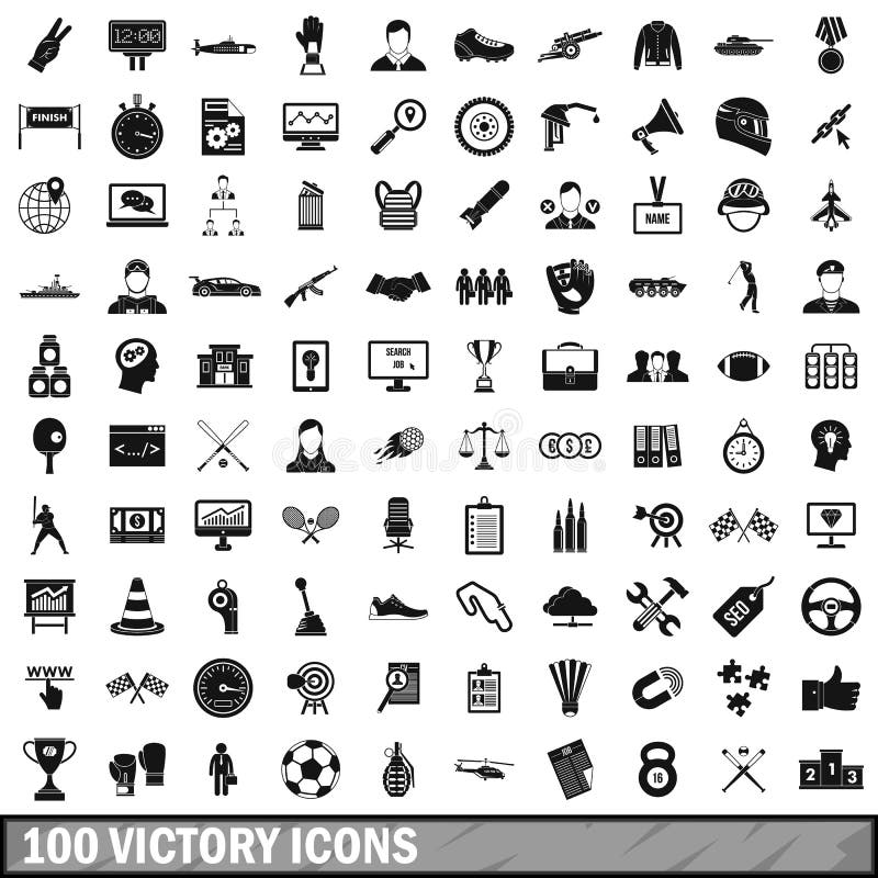 100 Victory Icons Set, Simple Style Stock Vector - Illustration of ...