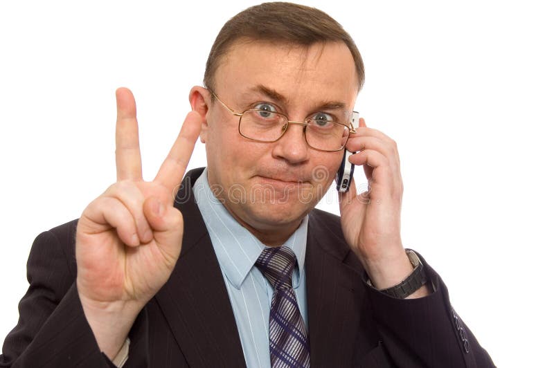 Businessman Giving the Victory Sign Stock Photo - Image of reward ...