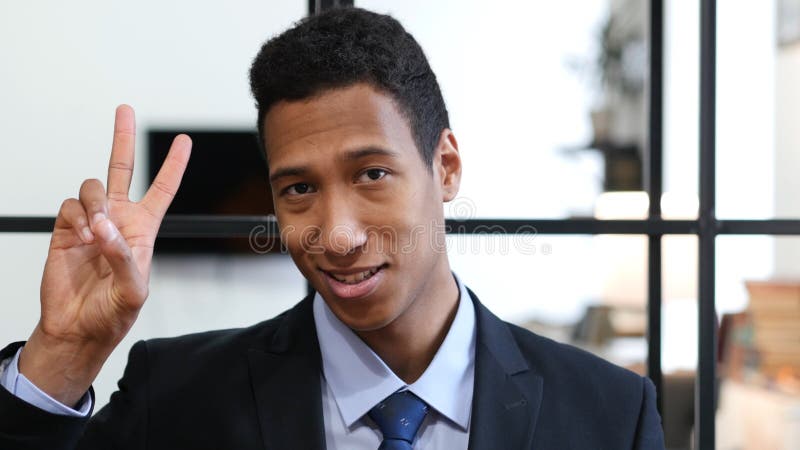 Victory Sign by Black Businessman Stock Photo - Image of champion ...