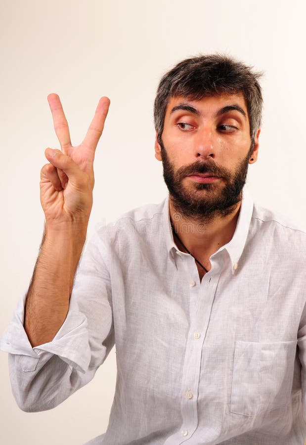 Victory Sign Man stock photo. Image of studio, good, space - 11294990