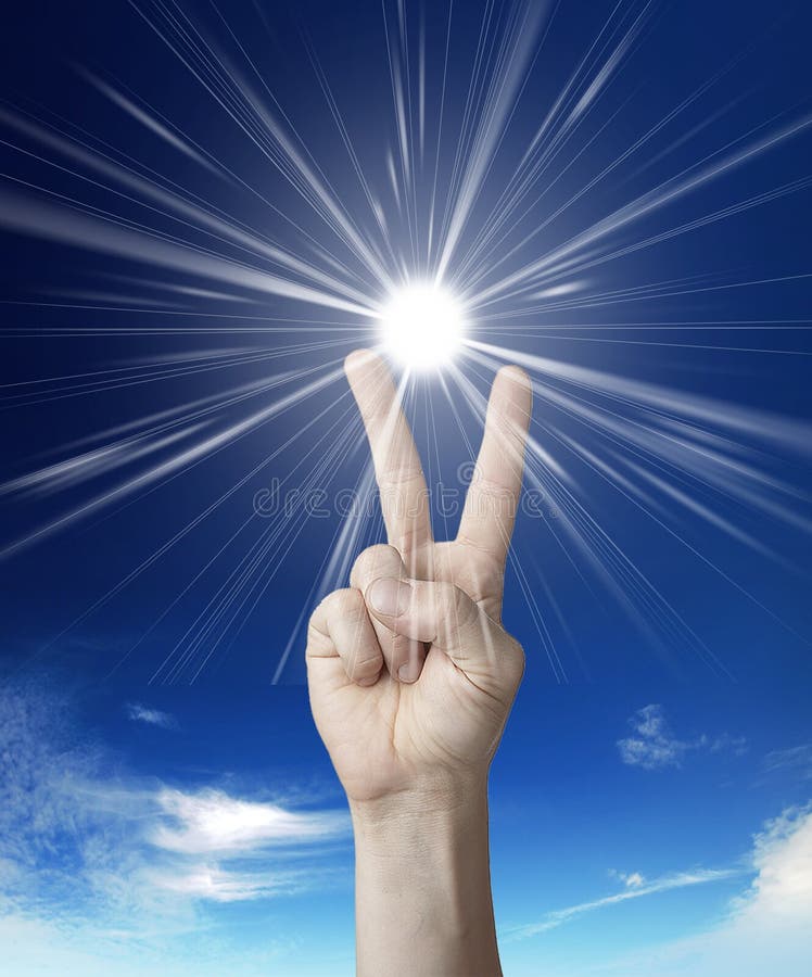 Victory sign in sky stock photo. Image of goal, male - 31088566