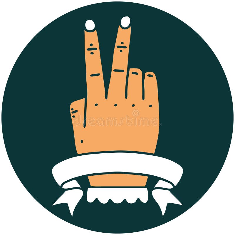 Victory V Hand Gesture with Banner Icon Stock Vector - Illustration of ...