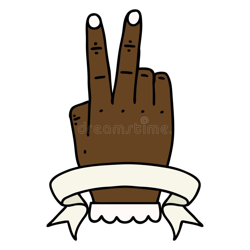 Victory V Hand Gesture with Banner Illustration Stock Vector ...