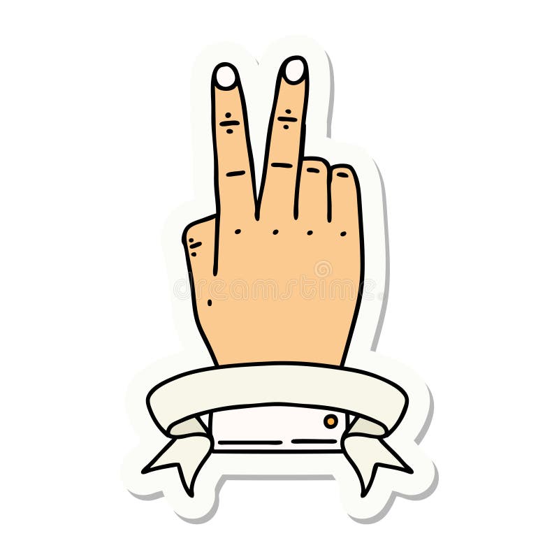 Victory V Hand Gesture with Banner Sticker Stock Vector - Illustration ...