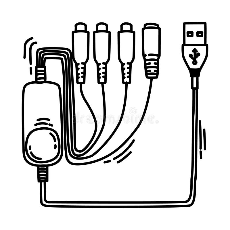 Video Adaptor Converter Cable Icon. Doodle Hand Drawn or Outline Icon ...