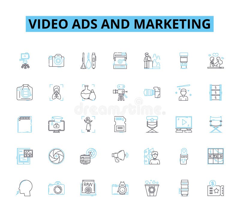 Video Ads and Marketing Linear Icons Set. Engagement, Conversion ...