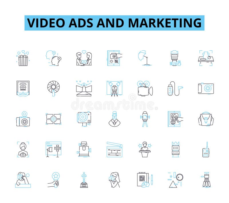 Video Ads and Marketing Linear Icons Set. Engagement, Conversion ...