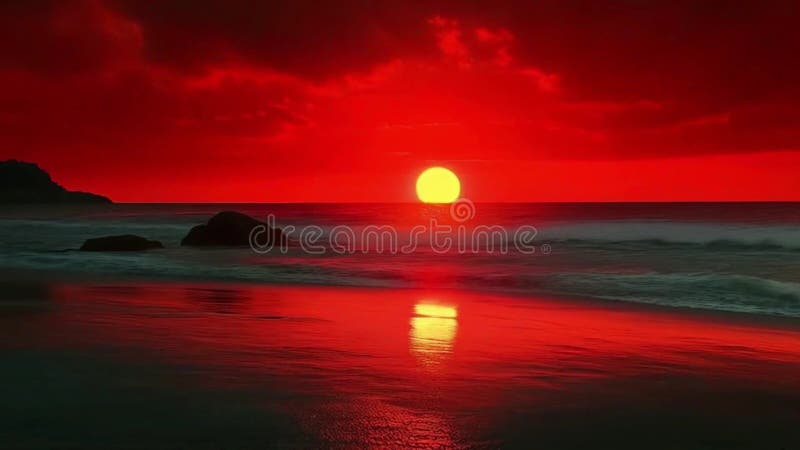 Sunset Big Red Sun Goes Down on the Beach (2) Stock Video - Video of ...