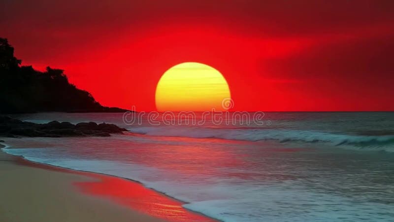 Sunset Big Red Sun Goes Down on the Beach (1) Stock Footage - Video of ...