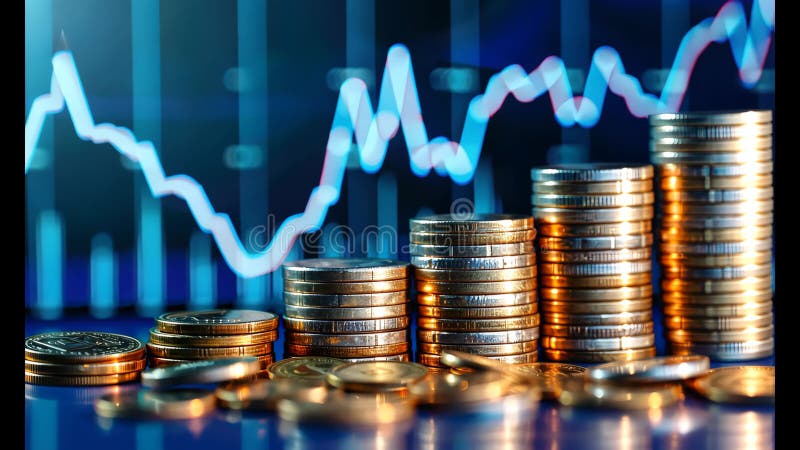 Video Animation of Stack of Coins and a Graph Chart Illustrating Upward ...