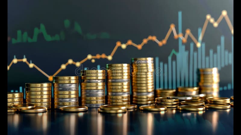 Video Animation of Stack of Coins and a Graph Chart Illustrating Upward ...
