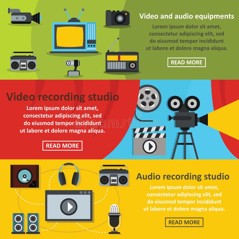 Video Audio Tool Banner Horizontal Set, Flat Style Stock Vector ...