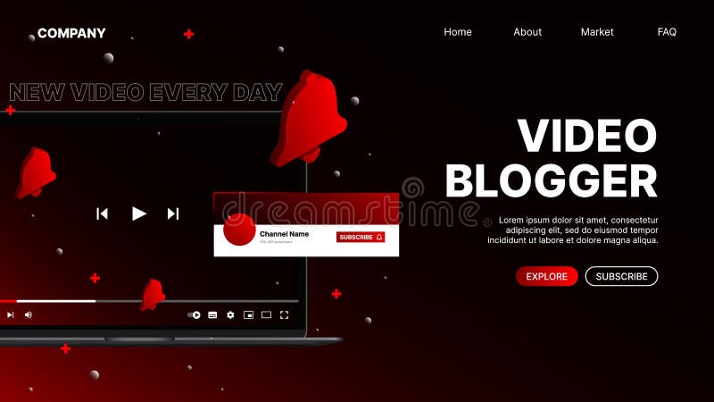 Video Blogger Website Template. Red Landing Page for Content Maker ...