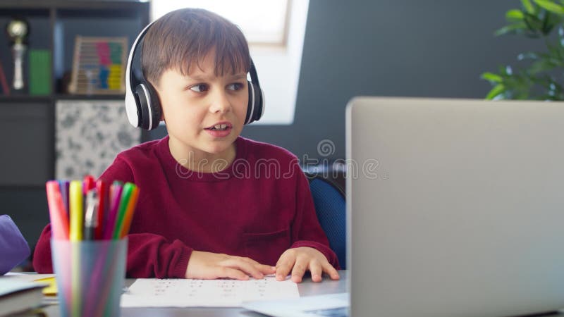 Video of Boy during Remote Learning at Home. Stock Video - Video of ...