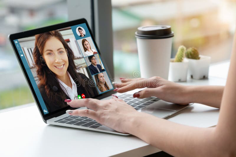 Video Call Business People Meeting on Virtual Workplace or Remote ...