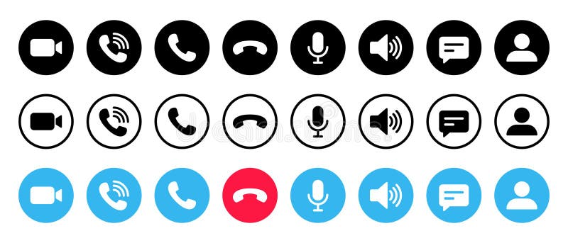 Video Call Button Icon Set Screen Template. Camera, Handset, Microphone ...