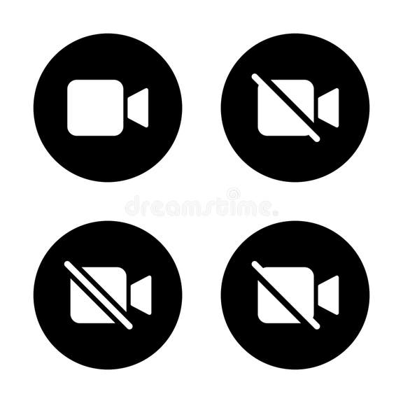 Video Call and Camera Off Icon Set on Black Circle. Enable and Disable ...
