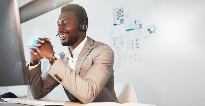 Video Call, Computer and Businessman with Telemarketing, Call Center or ... Video Call, Computer and Businessman with Telemarketing, Call Center or ...