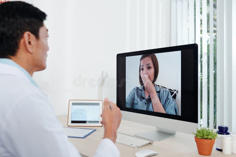 Video Call with Crying Patient Stock Image - Image of telemedicine ...