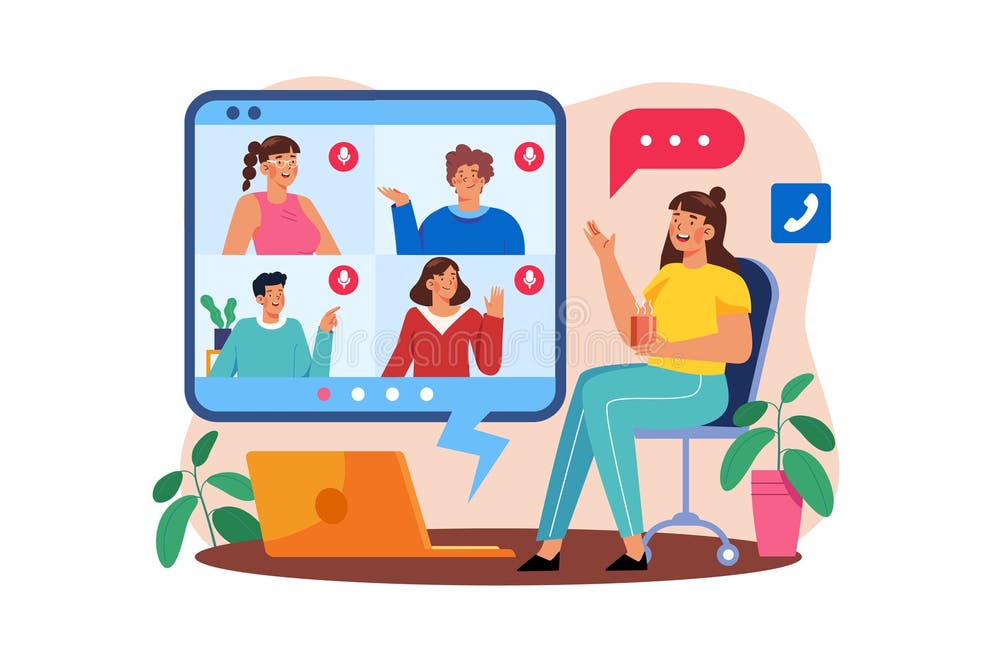 Video Call with Family Members Stock Vector - Illustration of video ...