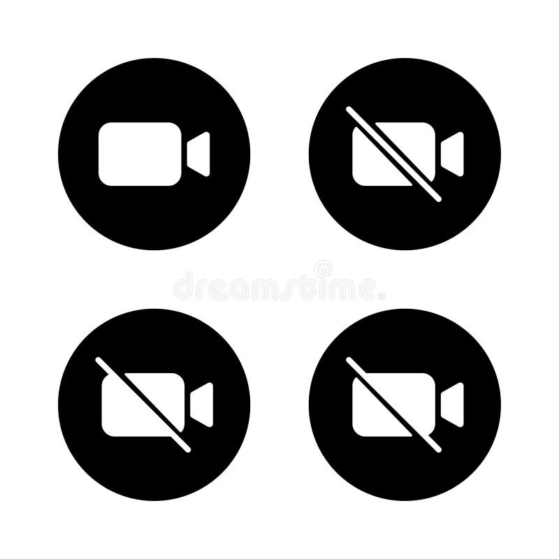 Video Call Icon Set on Black Circle. Camera UI Concept Stock ...