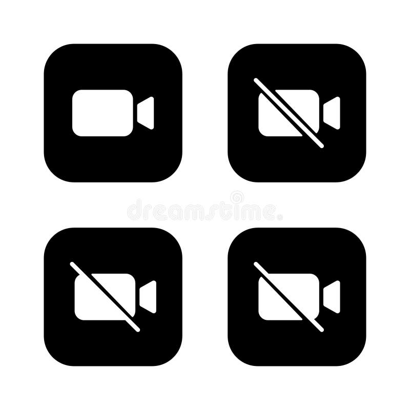 Video Call Icon Set on Black Square. Camera UI Concept Stock Vector ...