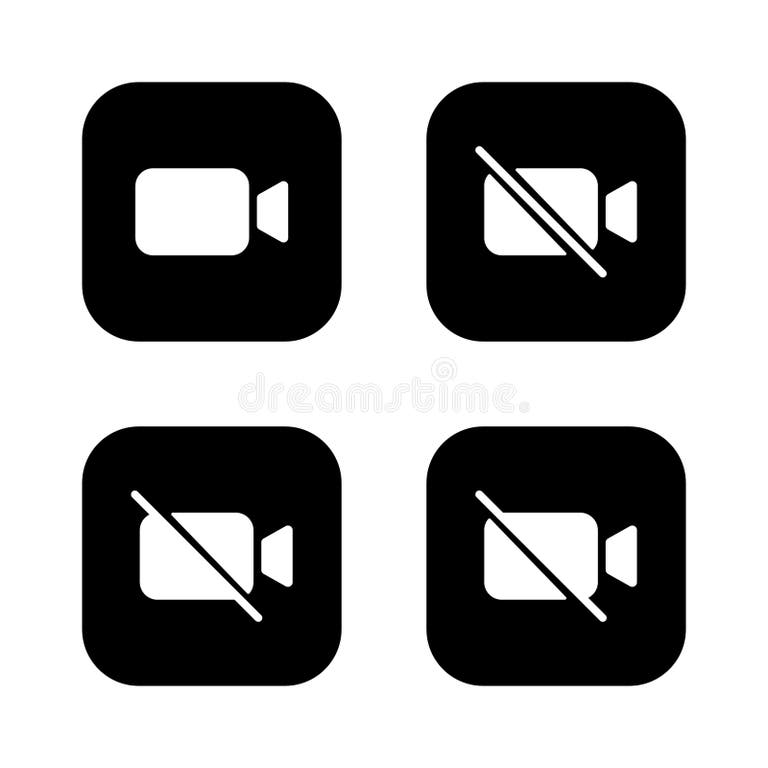 Video Call Icon Set on Black Square. Camera UI Concept Stock Vector ...
