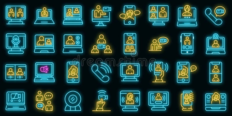 Video Call Icons Set Vector Neon Stock Vector - Illustration of ...