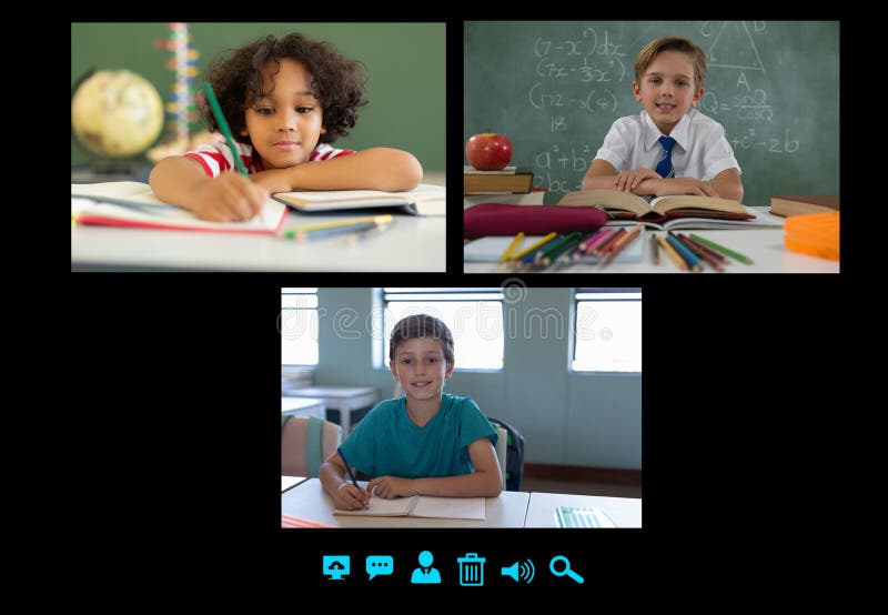 Video Call Interface with Schoolchildren on Screen Stock Photo - Image ...