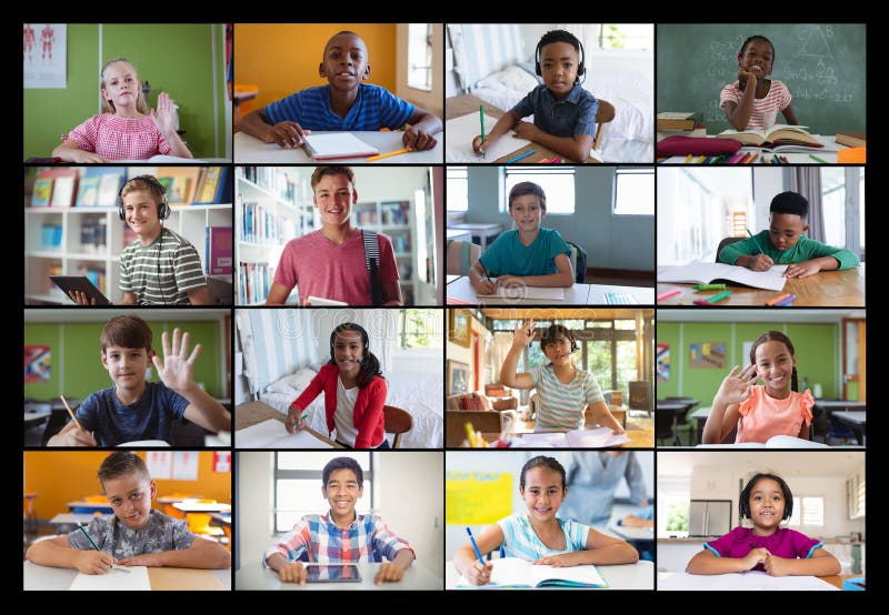 Video Call Interface with Schoolchildren on Screen Stock Image - Image ...