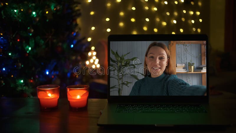 Video Call on Laptop with Young Woman on Screen Stock Video - Video of ...