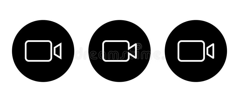 Video Call Line Icon Vector on Black Circle. Social Media Camera Button ...