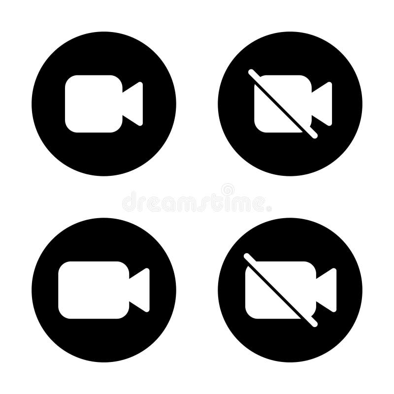 Video Call and Mute Icon on Black Circle. Communication Camera Elements ...