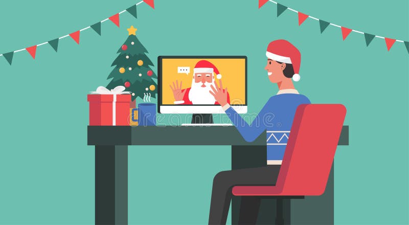 Santa Sitting Computer Desk Stock Illustrations – 79 Santa Sitting ...