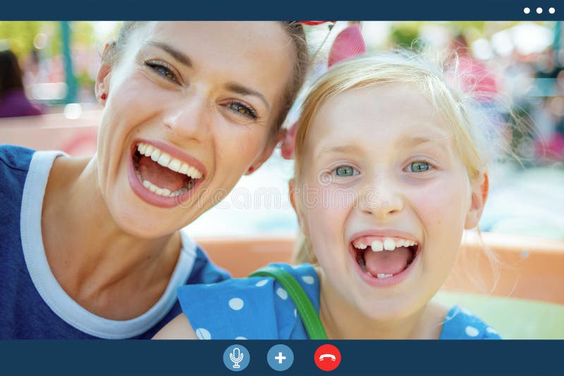 Video Call Screen of Mother and Child Outdoors Stock Photo - Image of ...