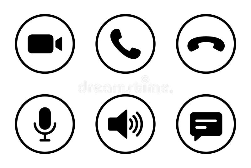 Video Call Ui Icon Set. Camera, Handset, Microphone, Speaker, and ...